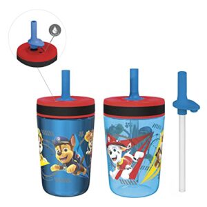 zak designs paw patrol kelso tumbler set, leak-proof screw-on lid with straw, bundle for kids includes plastic and stainless steel cups with additional sipper (paw patrol- 3pc)15 fl oz