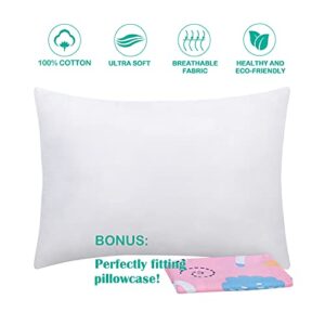 Toddler Pillow with Organic Cotton Pillowcase Set 14x19, Pink Unicorn Kids Pillows for Sleeping, Girls Breathable Pillow with Pillow Cover for Kids Sleeping, Machine Washable