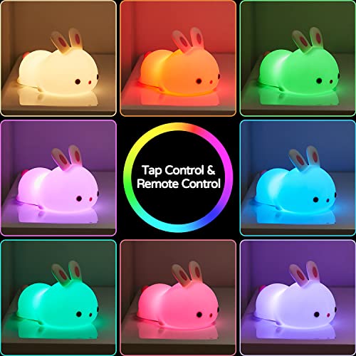 Mubarek Bunny Night Light for Kids, Remote Timer Kids Night Light Baby Night Light, 16 Color Changing Cute Night Light Lamp, Rechargeable Silicone Cute Stuff Nursery Lamp, Night Lights for Kids Room