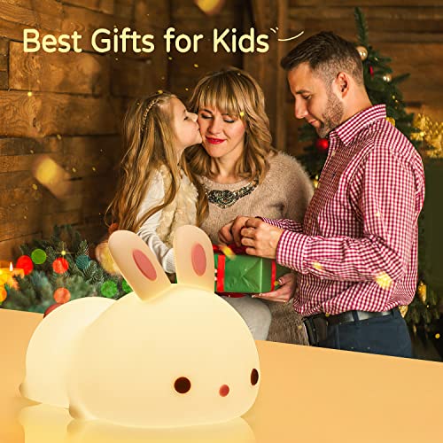 Mubarek Bunny Night Light for Kids, Remote Timer Kids Night Light Baby Night Light, 16 Color Changing Cute Night Light Lamp, Rechargeable Silicone Cute Stuff Nursery Lamp, Night Lights for Kids Room