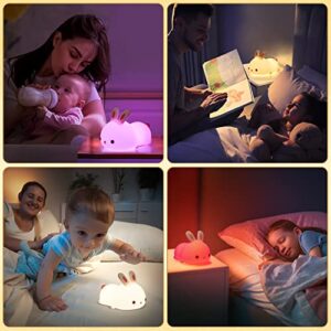 Mubarek Bunny Night Light for Kids, Remote Timer Kids Night Light Baby Night Light, 16 Color Changing Cute Night Light Lamp, Rechargeable Silicone Cute Stuff Nursery Lamp, Night Lights for Kids Room