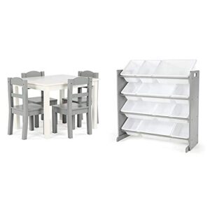 humble crew kids wood table 4 chairs set, white/grey & toy organizer, toddler, grey/white