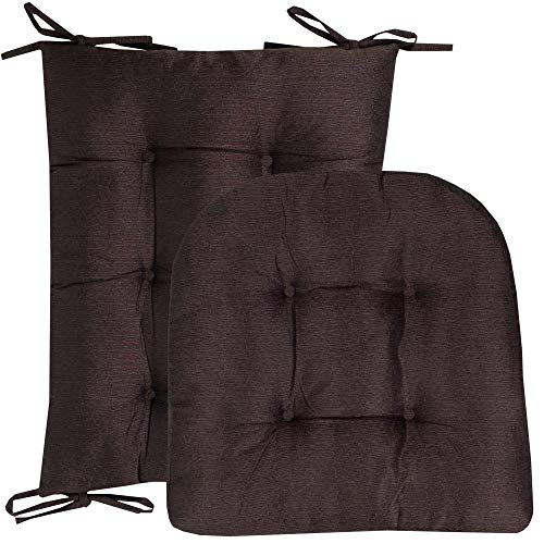 Sweet Home Collection Rocking Chair Cushion Premium Tufted Pads Non Skid Slip Backed Set of Upper and Lower with Ties, 2 Piece, Brown