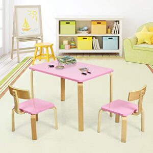 Costzon Kids Table and Chair Set, Wood Table and Chairs for Toddlers Reading, Arts, Crafts, Homework, Snack Time, 3 Piece Furniture for Playroom Home School Classroom, Childrens Table and Chair, Pink