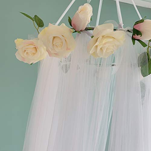 Bed Canopy for Girls, Princess Bed Canopy Mosquito Net with Detachable Rose Flower - Perfect for Bed, Dressing Room, Out Door Events,Woodland Nursery Decor