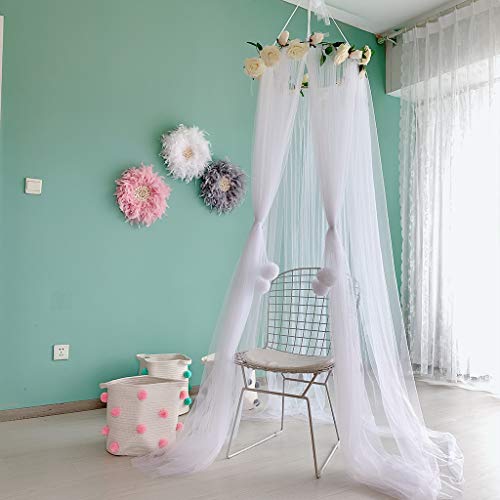 Bed Canopy for Girls, Princess Bed Canopy Mosquito Net with Detachable Rose Flower - Perfect for Bed, Dressing Room, Out Door Events,Woodland Nursery Decor