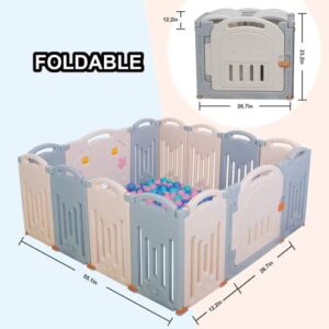 Foldable Baby Fence, UANLAUO Baby Playpen Toddler Play Yards, Centre Safety Play Area for infant, Panel Playpen NO Gaps with Gate, Playpen for Babies and Toddlers, Boys, Girls(Multicolorful, 14 Panel)