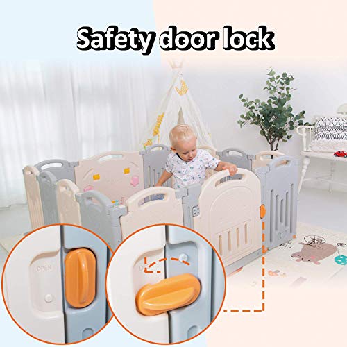 Foldable Baby Fence, UANLAUO Baby Playpen Toddler Play Yards, Centre Safety Play Area for infant, Panel Playpen NO Gaps with Gate, Playpen for Babies and Toddlers, Boys, Girls(Multicolorful, 14 Panel)