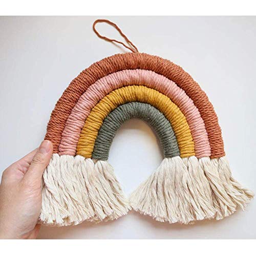 EBINGMIMA Rainbow Wall Hanging, Macrame Woven Rainbow, Rainbow Wall Decor, Baby Room Decor, Nursery Gift (Greyish-Green,7x7x0.78in)