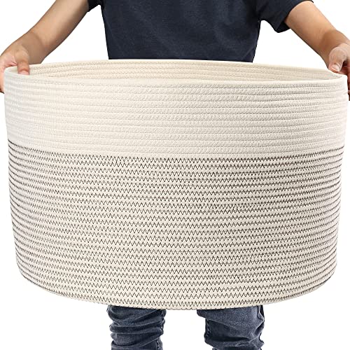 LotFancy XXXL Cotton Rope Storage Basket with Handles, 21 X 21 X 13’’ Large Woven Toy Basket for Baby Living Room, Bathroom, Laundry, Bedroom, Nursery, Blanket Holder