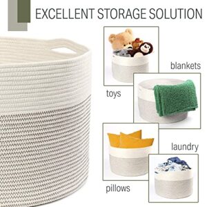 LotFancy XXXL Cotton Rope Storage Basket with Handles, 21 X 21 X 13’’ Large Woven Toy Basket for Baby Living Room, Bathroom, Laundry, Bedroom, Nursery, Blanket Holder