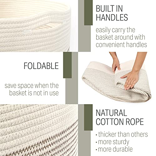 LotFancy XXXL Cotton Rope Storage Basket with Handles, 21 X 21 X 13’’ Large Woven Toy Basket for Baby Living Room, Bathroom, Laundry, Bedroom, Nursery, Blanket Holder