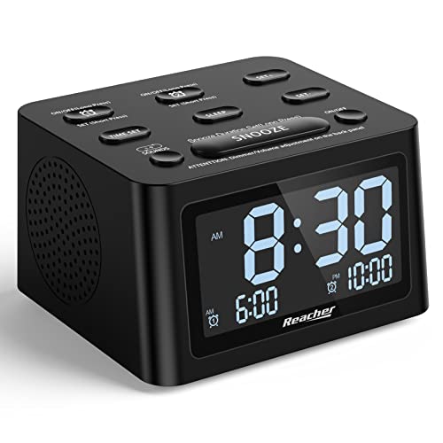 REACHER R3 Dual Alarm Clock and White Noise Machine with Adjustable Volume, 6 Wake Up Sounds, 12 Soothing Sounds for Sleeping, Auto-Off Timer, USB Charger, 0-100% Dimmer for Bedroom