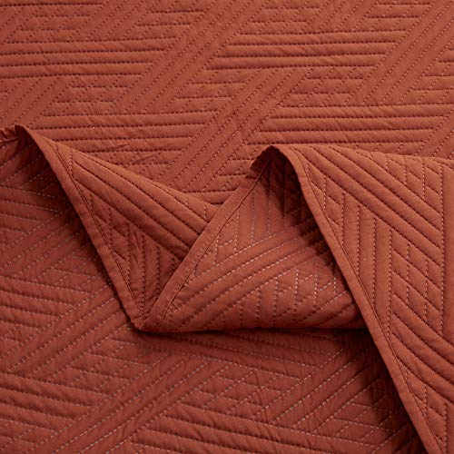 SunStyle Home Quilt Set Full/Queen Size, Rust Diamond Pattern Bedspread-90x96, Soft Lightweight Microfiber Coverlet, Luxurious Warm Bed Cover for All Seasons-3 Pieces(1 Quilt, 2 Pillow Shams)