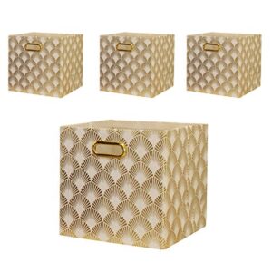 baist cube storage organizer foldable storage cubes bins fabric storage box 13 x 13 cubby storage bins with handles for closet, cloth, food, kids, dog, bathroom, toy, office, shelf (4-pack, fan gold)