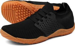 whitin men's trail running shoes minimalist barefoot 5 five fingers wide width size 12 low zero drop male parkour road sport toe box gym workout fitness breathable beach black gum 45