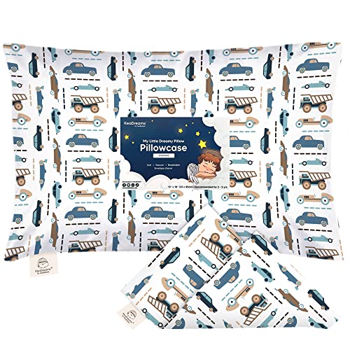 KeaBabies Toddler Pillowcase for 13X18 Pillow - Organic Toddler Pillow Case for Boy, Kids - 100% Natural Cotton Pillowcase for Miniature Sleepy Pillows - Pillow Sold Separately (Vroom)