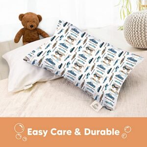 KeaBabies Toddler Pillowcase for 13X18 Pillow - Organic Toddler Pillow Case for Boy, Kids - 100% Natural Cotton Pillowcase for Miniature Sleepy Pillows - Pillow Sold Separately (Vroom)