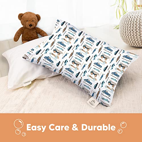 KeaBabies Toddler Pillowcase for 13X18 Pillow - Organic Toddler Pillow Case for Boy, Kids - 100% Natural Cotton Pillowcase for Miniature Sleepy Pillows - Pillow Sold Separately (Vroom)