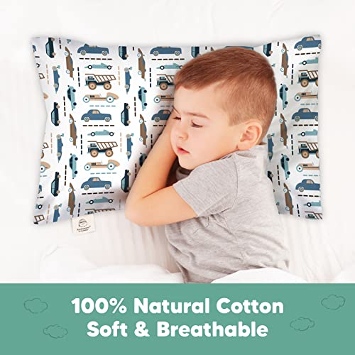 KeaBabies Toddler Pillowcase for 13X18 Pillow - Organic Toddler Pillow Case for Boy, Kids - 100% Natural Cotton Pillowcase for Miniature Sleepy Pillows - Pillow Sold Separately (Vroom)