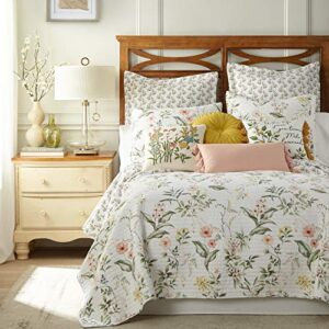 levtex home - viviana quilt set - king quilt + two king pillow shams - botanical floral - coral, green, yellow, cream - quilt (106x92in.) and pillow shams (36x20in.) - reversible - cotton