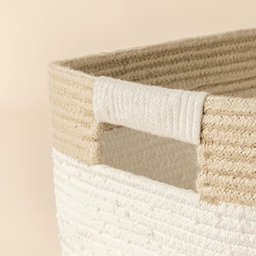 LA JOLIE MUSE Rectangle Storage Baskets Set of 2, Natural Soft Cotton and Jute Rope Baskets for Baby Nursery Kids Toys, Decorative Baskets for Organizing