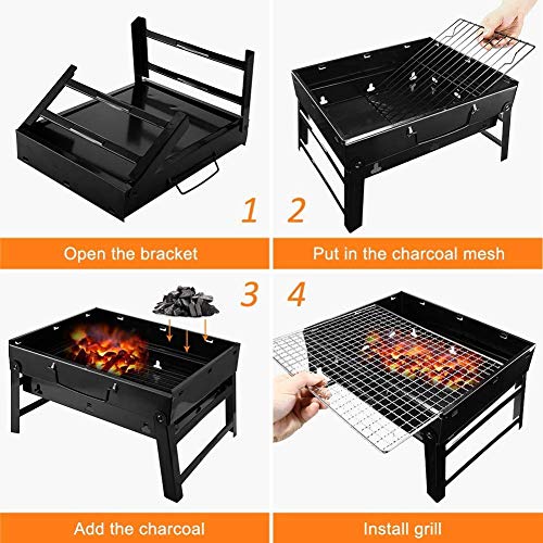 DAKEUS Charcoal Grill Barbecue Portable BBQ - Stainless Steel Folding Grill Tabletop Outdoor Smoker BBQ for Picnic Garden Terrace Camping Travel