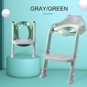 Potty Training Toilet Seat Boys Girls,Toddlers Potty Seat Potty Chair, Kids Toilet Training Seat with Step Stool Ladder Fedicelly (Gray/Green)