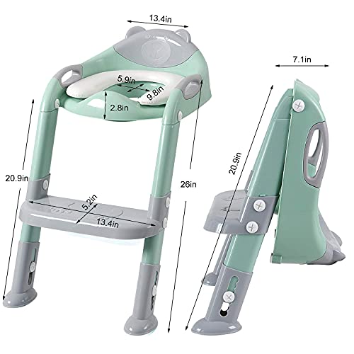 Potty Training Toilet Seat Boys Girls,Toddlers Potty Seat Potty Chair, Kids Toilet Training Seat with Step Stool Ladder Fedicelly (Gray/Green)