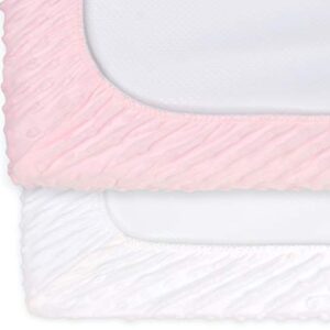 The Peanutshell Plush Minky Changing Pad Covers for Baby Girls | 2 Pack Set | Pink and White