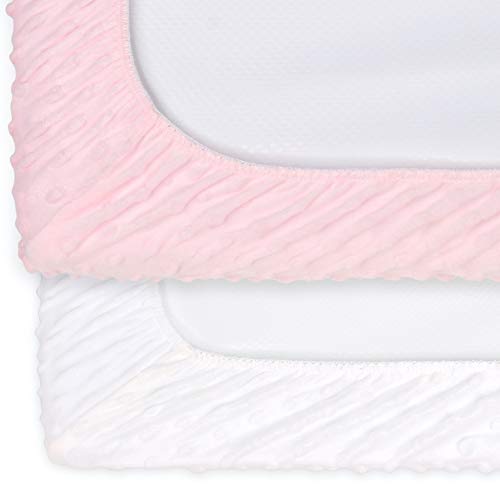 The Peanutshell Plush Minky Changing Pad Covers for Baby Girls | 2 Pack Set | Pink and White