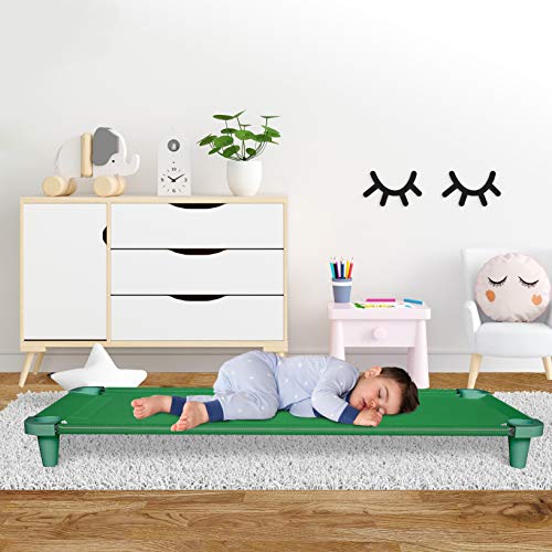 Acrimet Premium Stackable Nap Cot (Stainless Steel Tubes) (Green Cot - Green Feet) (1 Unit)