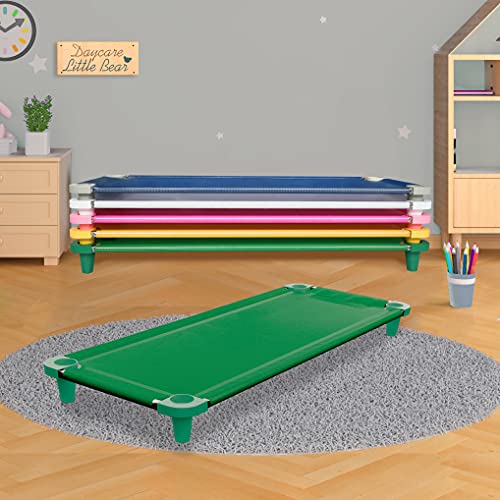 Acrimet Premium Stackable Nap Cot (Stainless Steel Tubes) (Green Cot - Green Feet) (1 Unit)