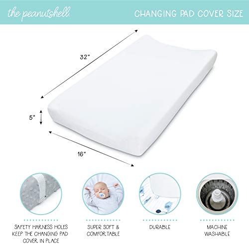 The Peanutshell Plush Minky Changing Pad Covers for Baby Boys or Girls | 2 Pack Set | Blue & Grey