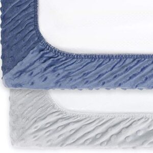 The Peanutshell Plush Minky Changing Pad Covers for Baby Boys or Girls | 2 Pack Set | Blue & Grey