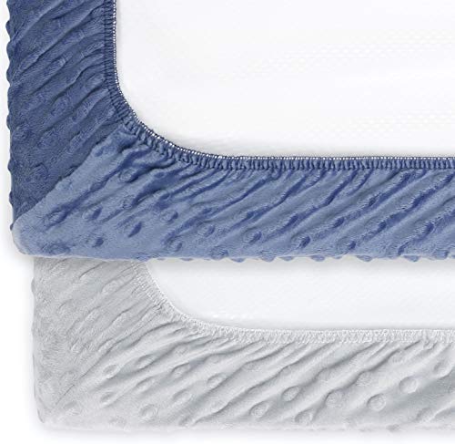 The Peanutshell Plush Minky Changing Pad Covers for Baby Boys or Girls | 2 Pack Set | Blue & Grey