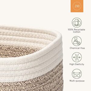 LA JOLIE MUSE Rope Storage Baskets for Organizing, Small Cotton Woven Basket for Bathroom Shelve Nursery, Decorative Basket Organizer Bins Set of 3, White & Desert