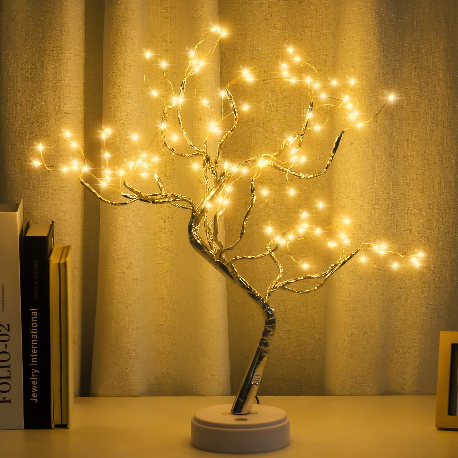 20" Tabletop Bonsai Tree Light with 108 LED Copper Wire String Lights, DIY Artificial Tree Lamp, Battery/USB Operated, for Bedroom Desktop Christmas Party Indoor Decoration Lights (Warm White)