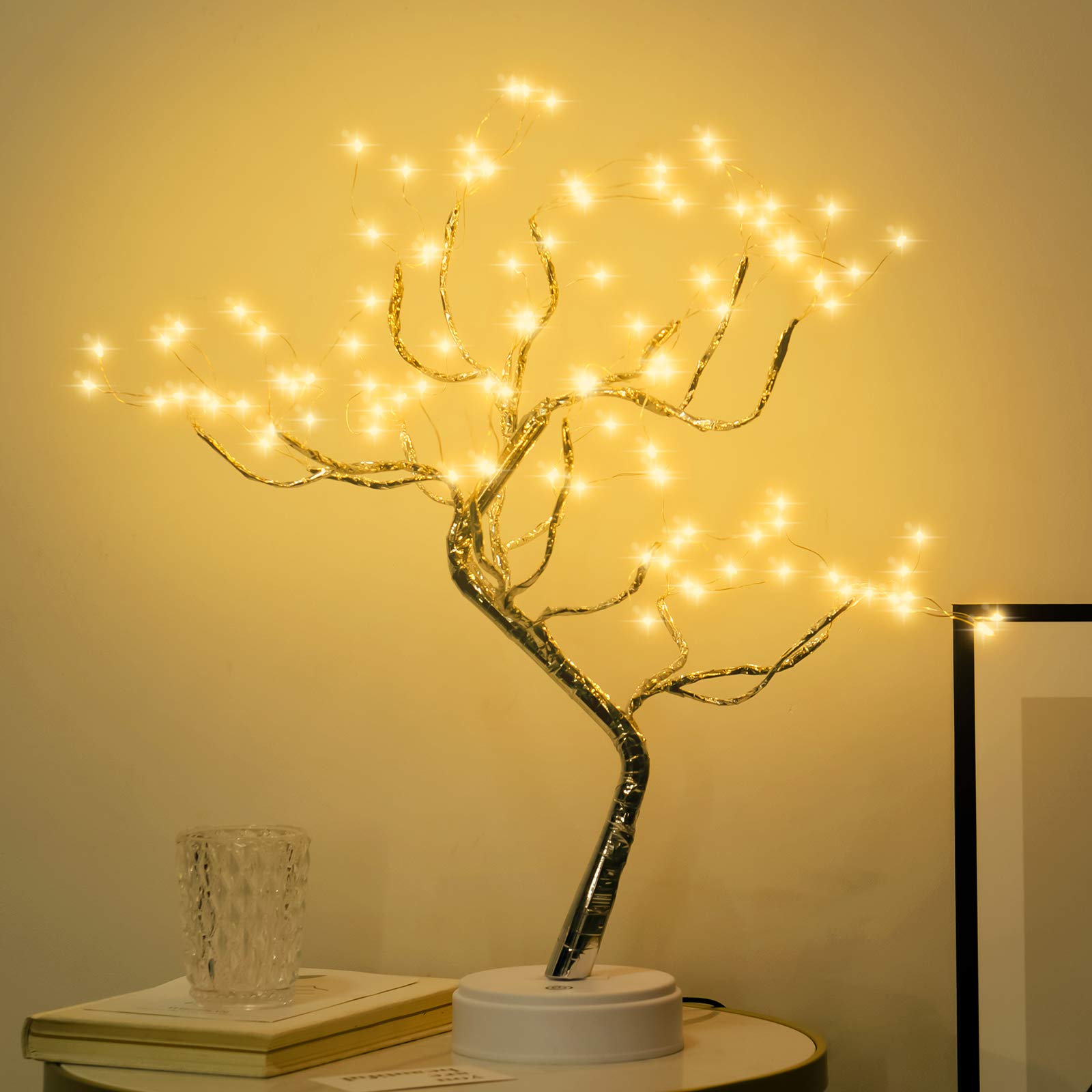 20" Tabletop Bonsai Tree Light with 108 LED Copper Wire String Lights, DIY Artificial Tree Lamp, Battery/USB Operated, for Bedroom Desktop Christmas Party Indoor Decoration Lights (Warm White)