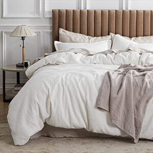 bedsure cotton duvet cover king - 100% cotton waffle weave coconut white duvet cover king size, soft and breathable king duvet cover set for all season (king, 104"x90")