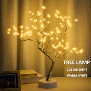 20" Tabletop Bonsai Tree Light with 108 LED Copper Wire String Lights, DIY Artificial Tree Lamp, Battery/USB Operated, for Bedroom Desktop Christmas Party Indoor Decoration Lights (Warm White)