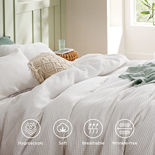 Bedsure Cotton Duvet Cover King - 100% Cotton Waffle Weave Coconut White Duvet Cover King Size, Soft and Breathable King Duvet Cover Set for All Season (King, 104"x90")