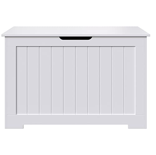 ZENY Lift Top Storage Cabinet Bench, Wooden Toy Chest Toddler Room Organizer Bin with 2 Safety Hinges (White)