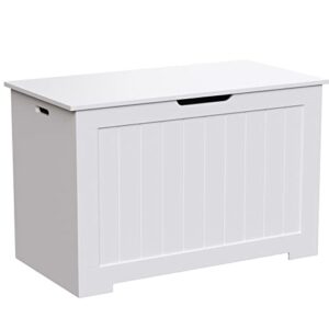 ZENY Lift Top Storage Cabinet Bench, Wooden Toy Chest Toddler Room Organizer Bin with 2 Safety Hinges (White)