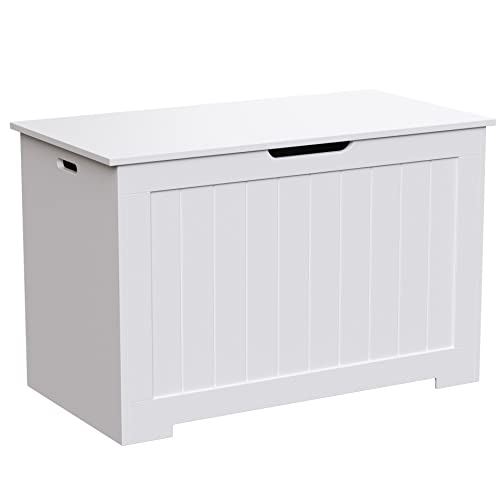 ZENY Lift Top Storage Cabinet Bench, Wooden Toy Chest Toddler Room Organizer Bin with 2 Safety Hinges (White)