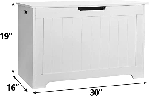 ZENY Lift Top Storage Cabinet Bench, Wooden Toy Chest Toddler Room Organizer Bin with 2 Safety Hinges (White)