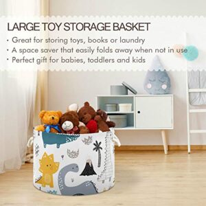 Cute Dinosaur Toy Storage Basket Dinosaur Storage Bin Nursery Storage Containers Waterproof Linning Laundry Basket for Kids Room Bathroom