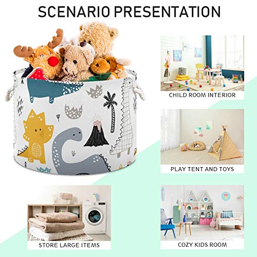 Cute Dinosaur Toy Storage Basket Dinosaur Storage Bin Nursery Storage Containers Waterproof Linning Laundry Basket for Kids Room Bathroom