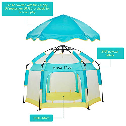 Bend River Baby Playpen with Canopy, Portable Baby Beach Tent, Toddler Play Yard Indoor and Outdoor, Foldable Mosquito Net for Infant