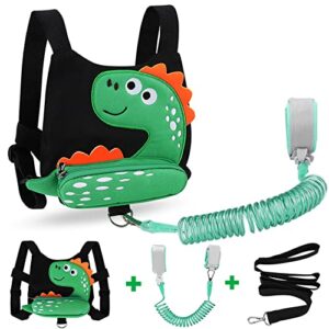 3 in 1 toddler harness leash + baby anti lost wrist link, accmor cute dinosaur child safety harness tether, kids walking wristband assistant strap belt for parent boys outdoor activity (black)